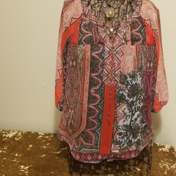 figueroa & flower | Tops | Figueroa Flower Red Boho Blouse | Poshmark